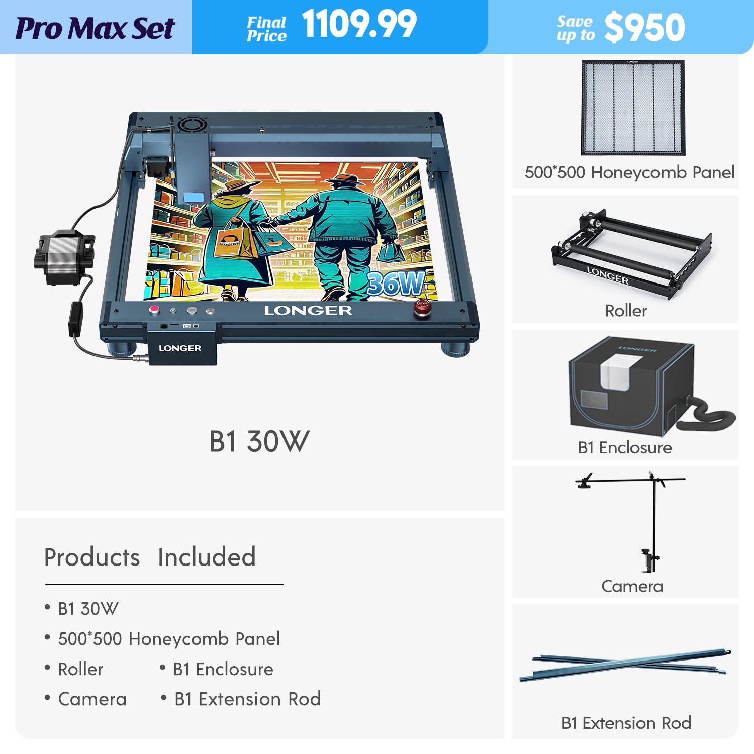 Longer Laser B1 30W Engraving Machine(33-36W Output Power) - LONGER
